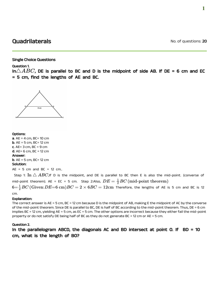 Grade 9 Math Quadrilaterals Worksheet - CBSE Questions & Solutions