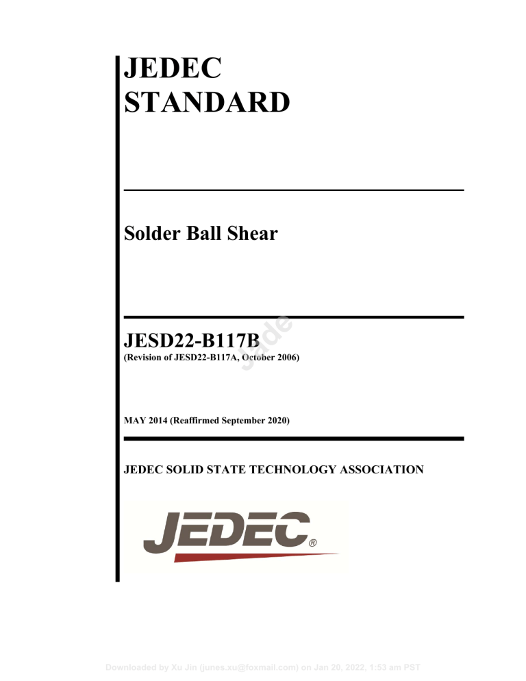 JEDEC JESD22-B117B Solder Ball Shear Test Method Standard