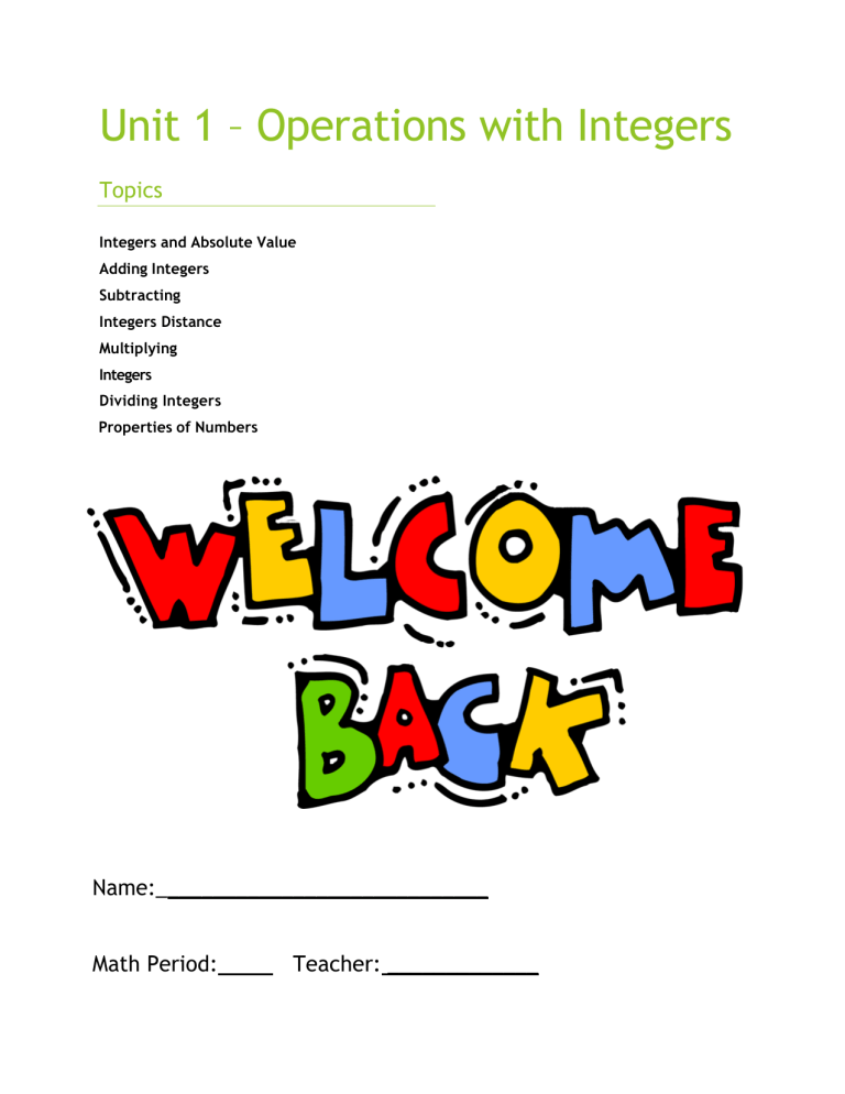 Middle School Math: Operations with Integers Workbook