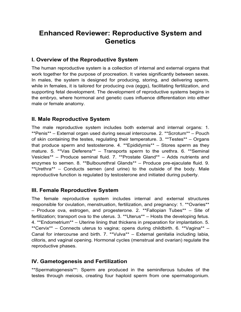 Reproductive System & Genetics Reviewer: Human Biology Study Guide