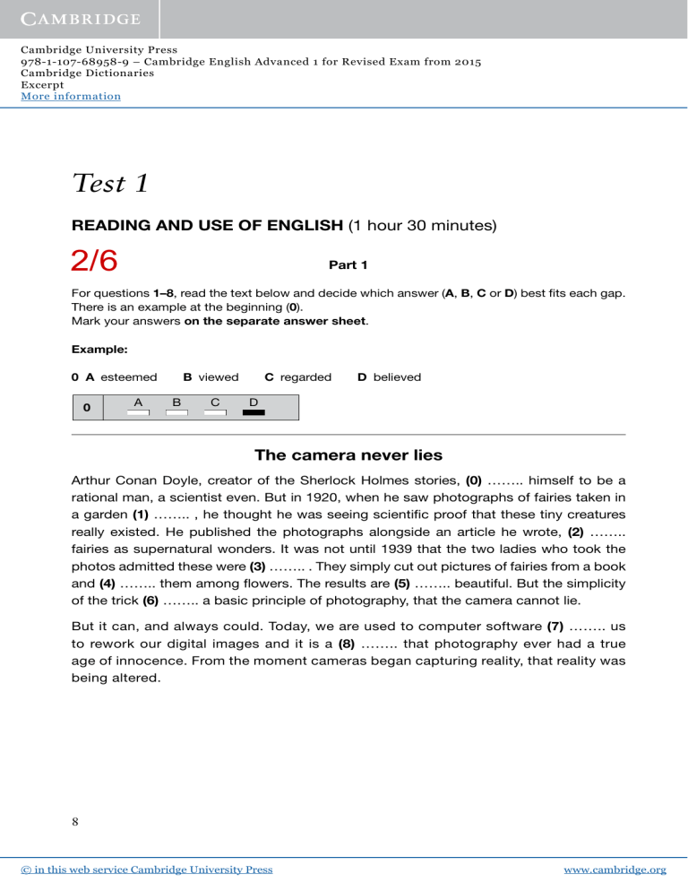 Cambridge English Advanced 1: Reading & Use of English Practice