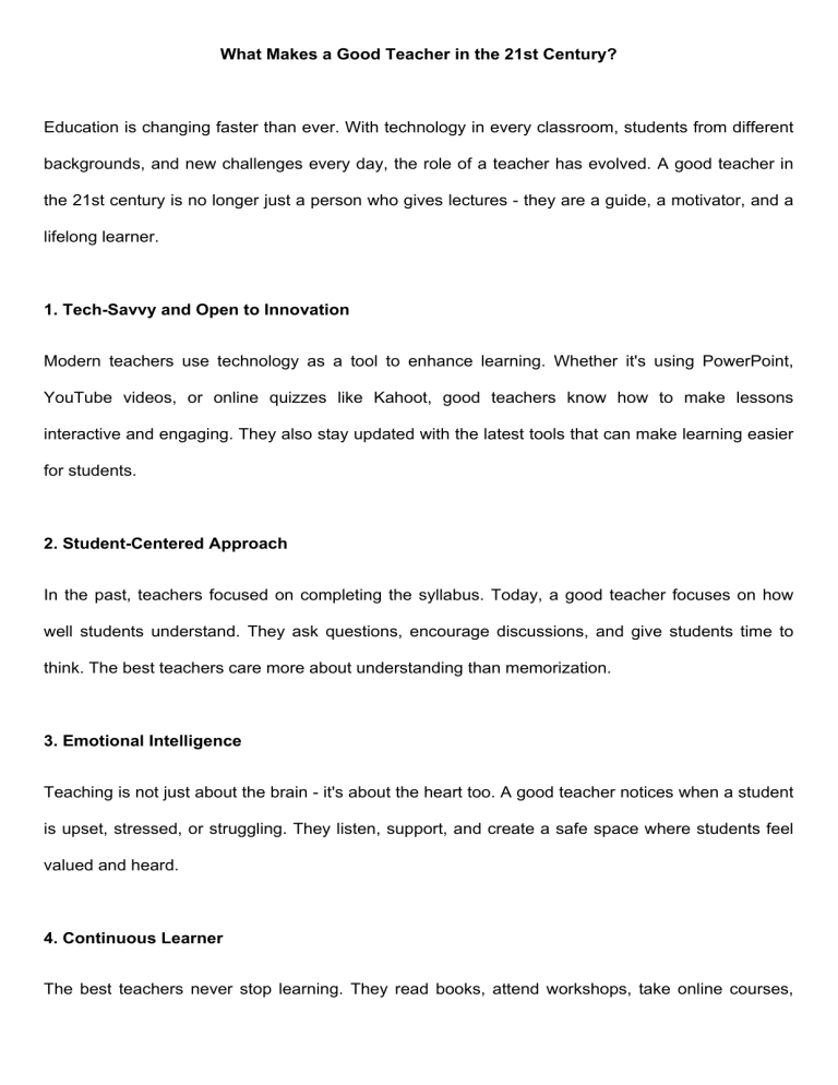 Qualities of a Good 21st Century Teacher: Guide to Modern Education