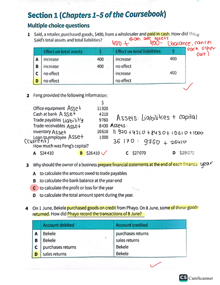 Accounting Exam Questions: Financial Statements & More