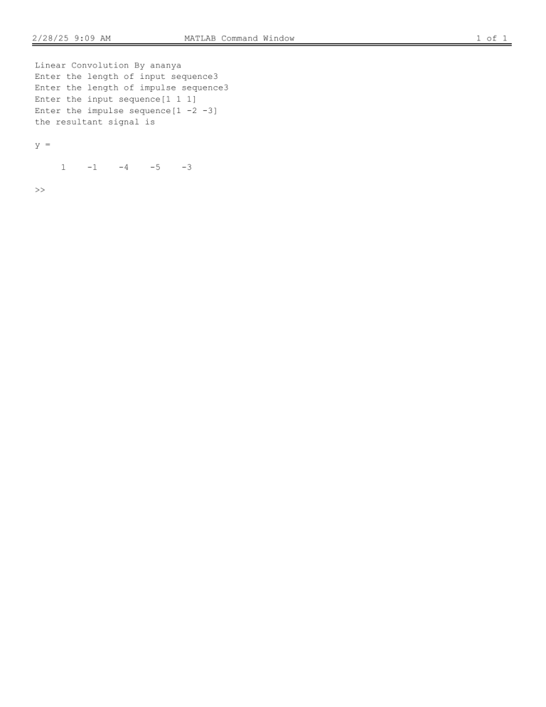 MATLAB Linear Convolution Example