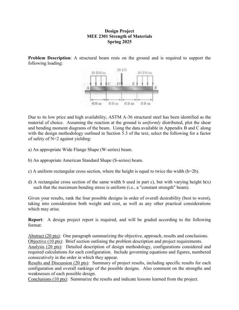 Strength of Materials Design Project: Beam Selection & Analysis