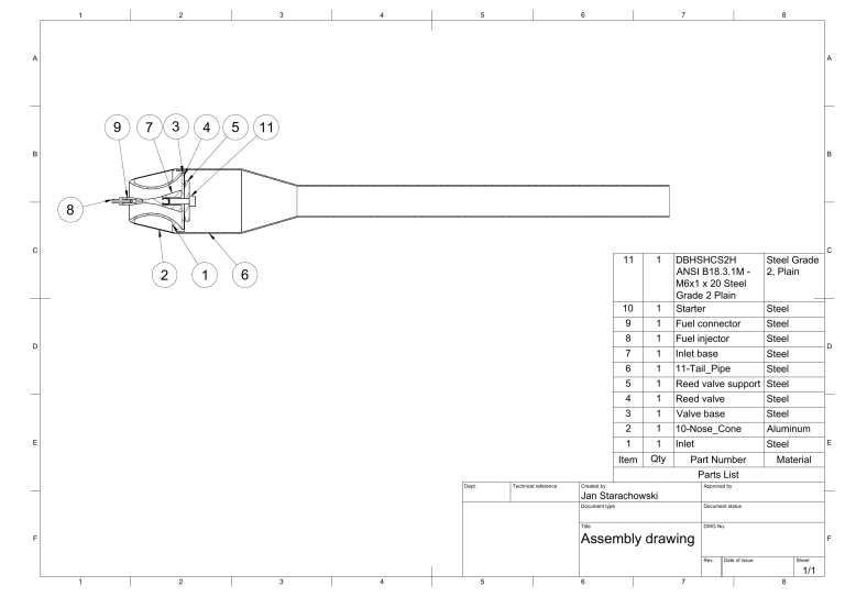 Assembly Drawing with Parts List for Mechanical Components