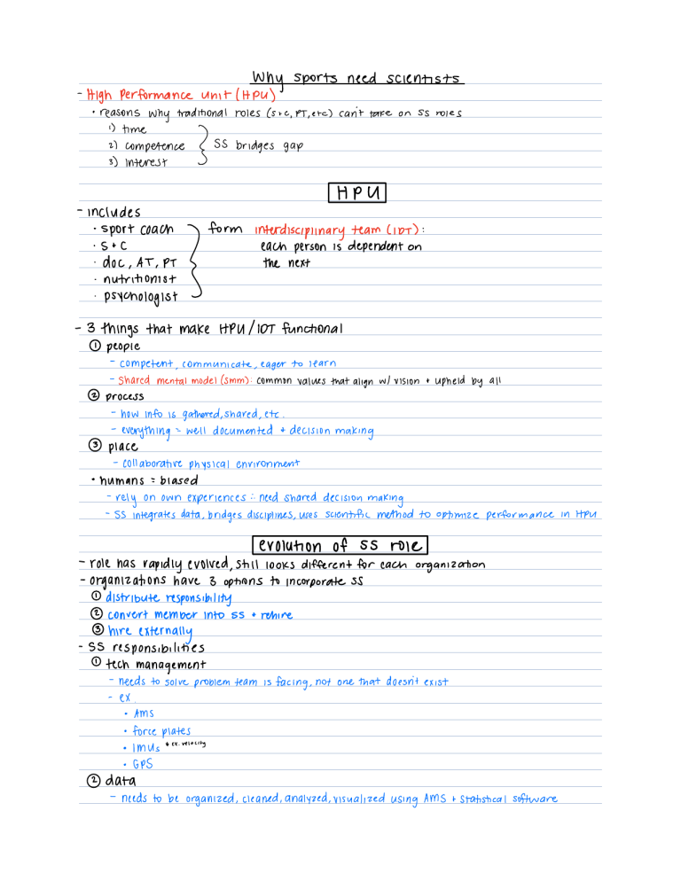 Sports Science: The Role of Scientists in High Performance Units