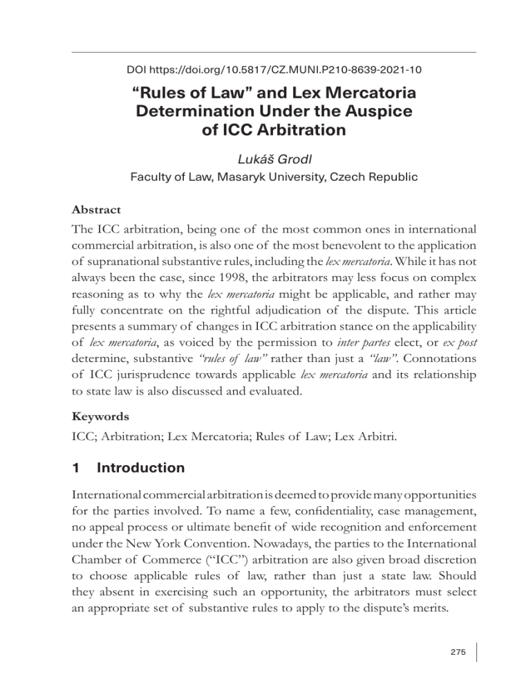 ICC Arbitration: Rules of Law & Lex Mercatoria Determination