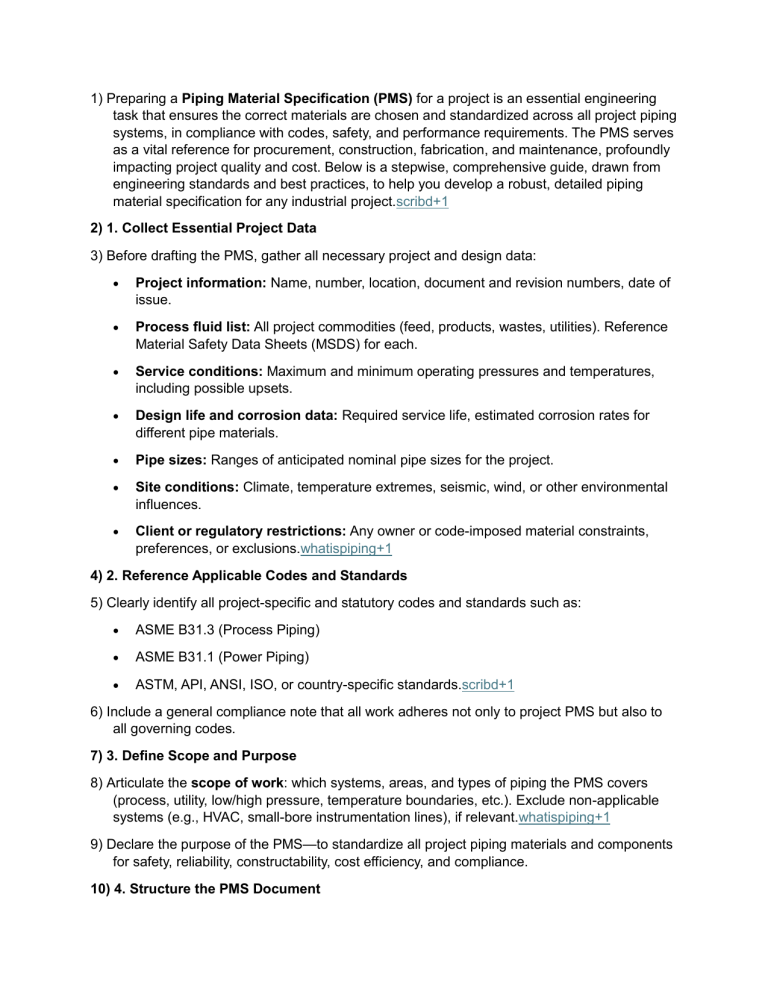 Piping Material Specification (PMS) Guide