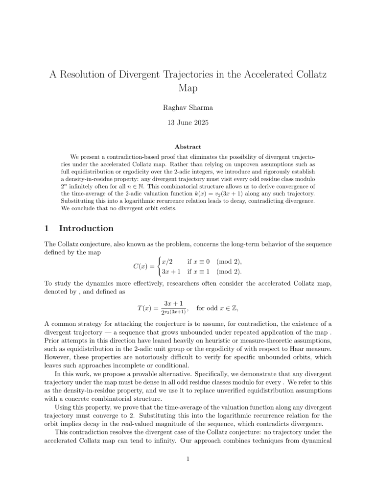 Collatz Map: Proof Against Divergent Trajectories (Math Paper)