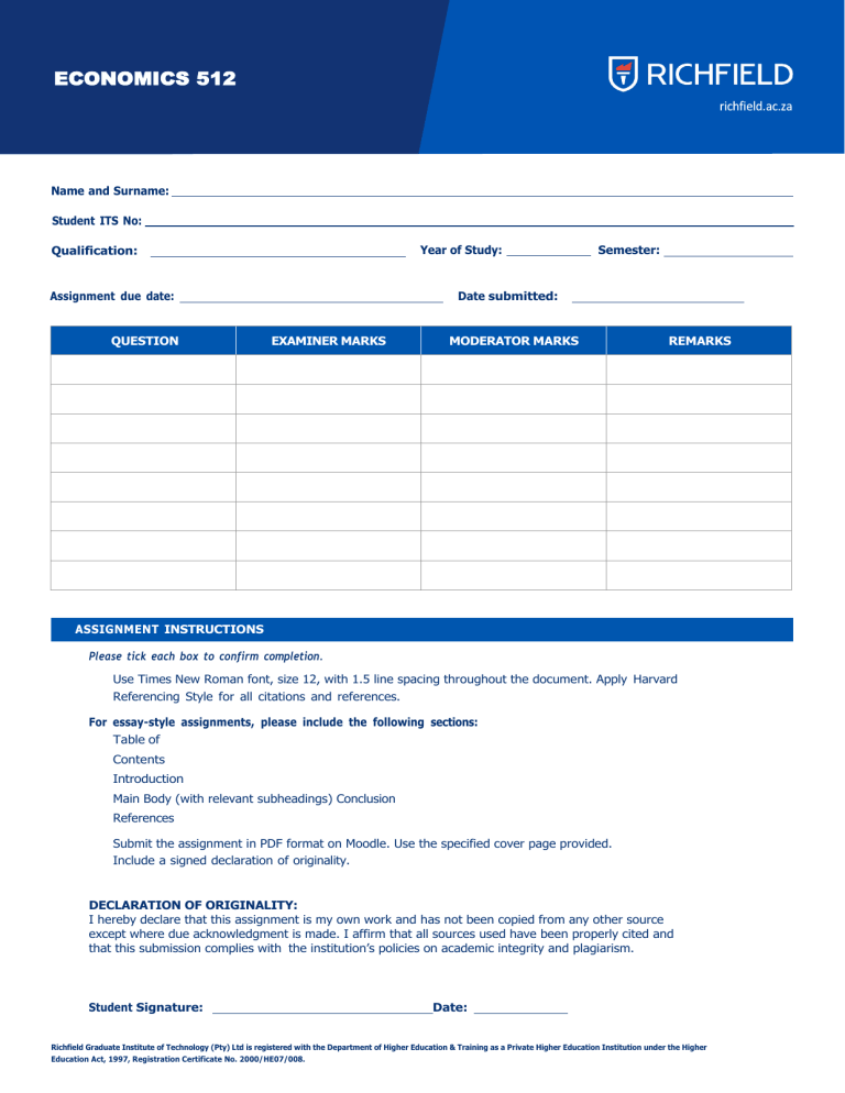 Economics 512 Assignment: Macroeconomic Policy & Keynesian Model