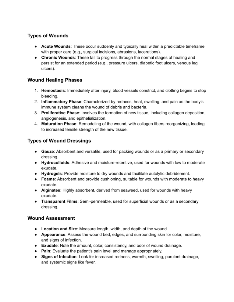 Wound Care: Types, Healing, Dressings, and Assessment