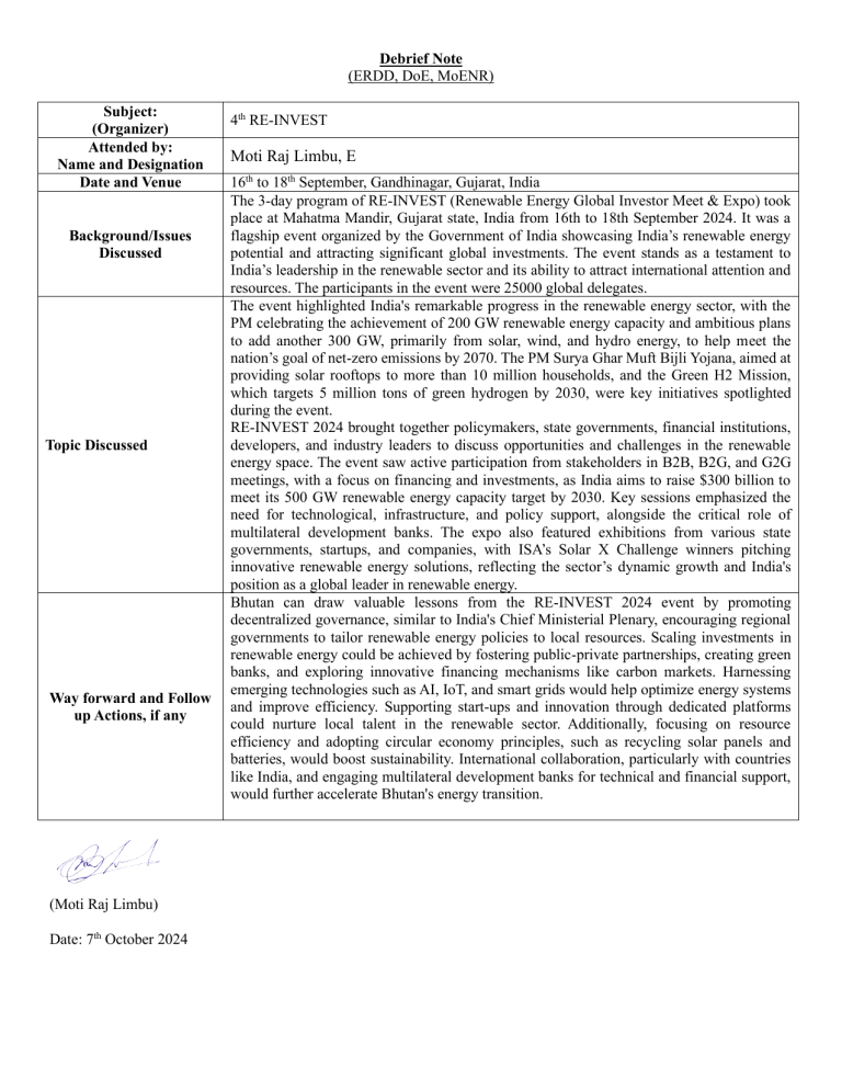 RE-INVEST 2024 Debrief: Renewable Energy & Bhutan