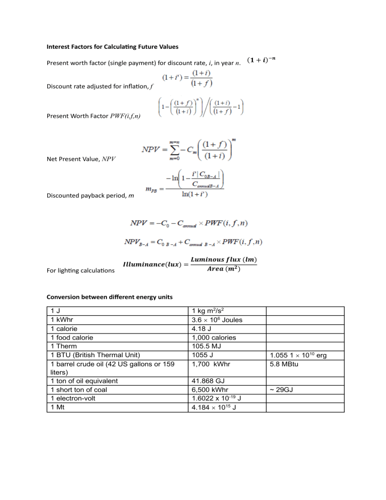 Engineering Economics & Lighting Formulas