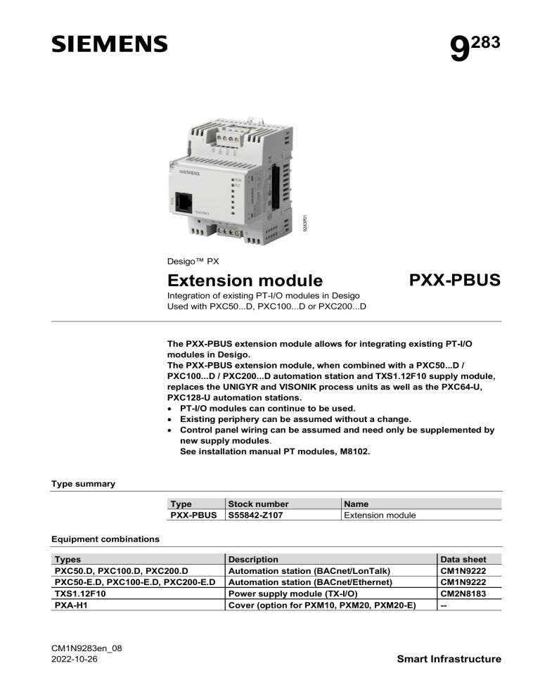 Desigo PXX-PBUS Extension Module Data Sheet