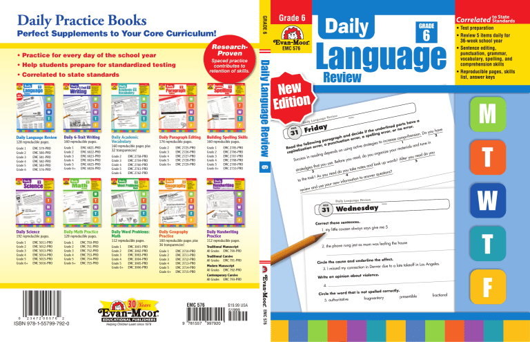 Daily Language Review Grade 6 Workbook