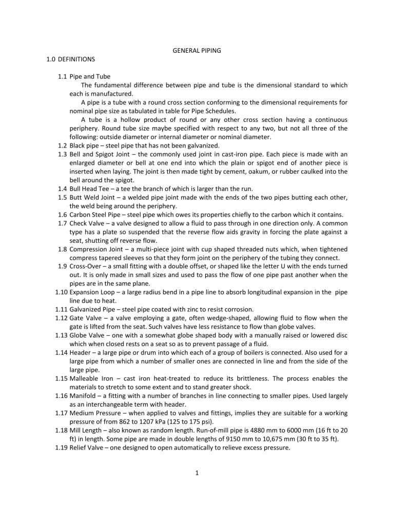 General Piping: Definitions, Design & Specifications