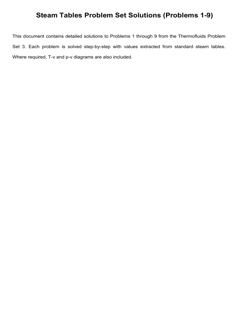 Steam Tables Problem Set Solutions (Problems 1-9)
