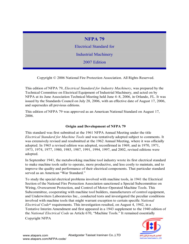NFPA 79: Electrical Standard for Industrial Machinery (2007)