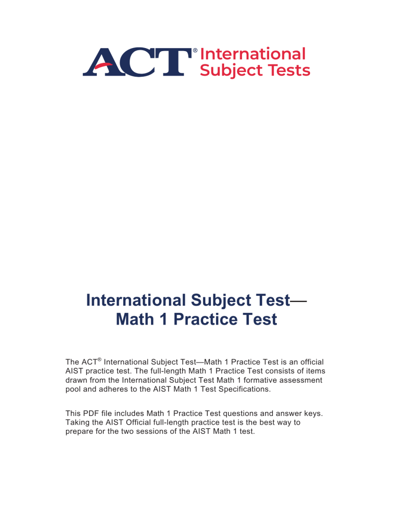 Math 1 Practice Test - International Subject Tests