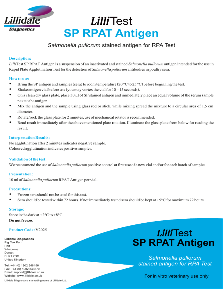LilliTest SP RPAT Antigen: Salmonella Detection in Poultry