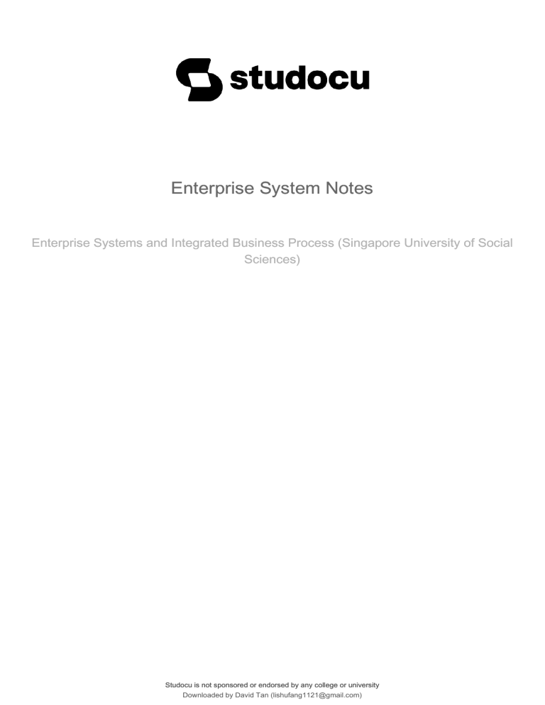 Enterprise Systems Notes: SAP, ERP, Business Processes
