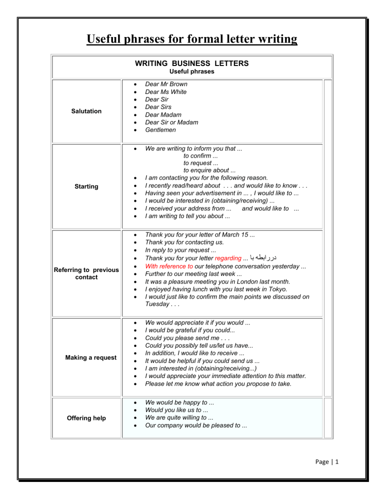 Formal Letter Writing: Useful Phrases & Examples