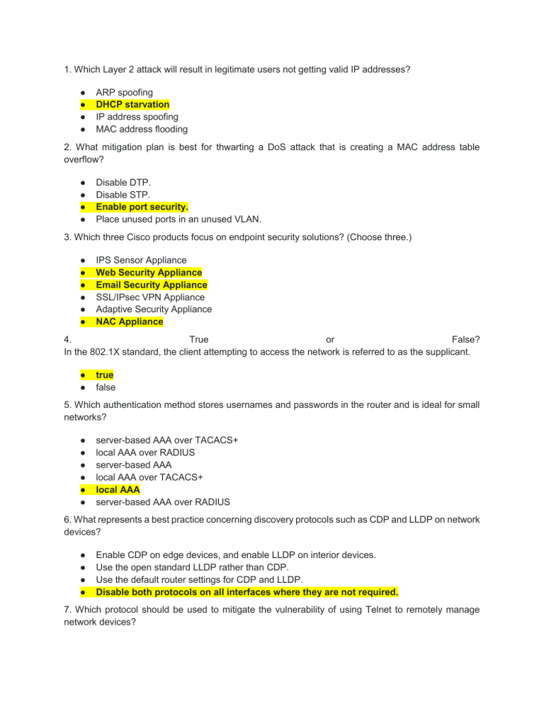 Network Security Exam Questions and Answers