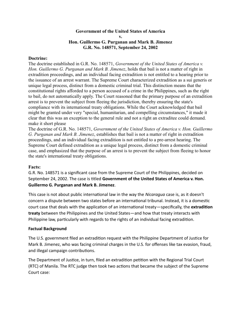 Extradition Law: US v. Purganan & Jimenez Case Summary