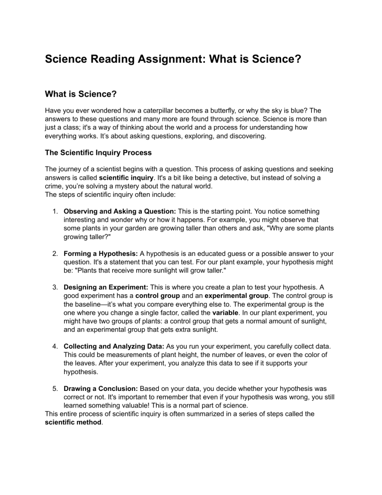 What is Science? Scientific Method Reading Assignment