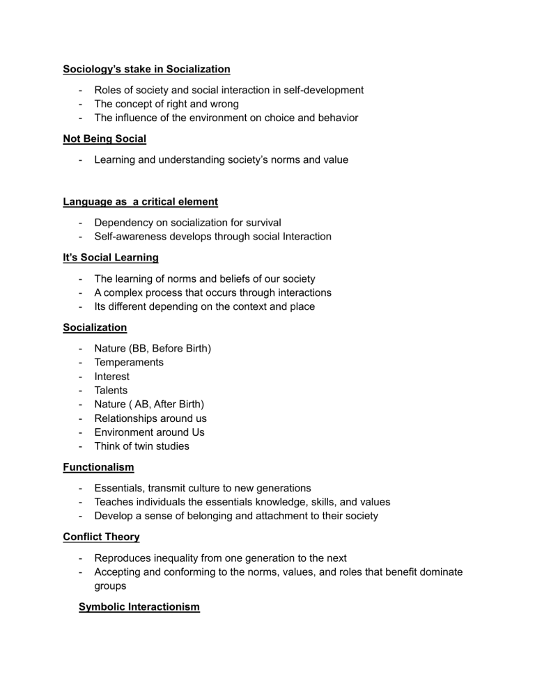 Socialization: Sociology Lecture Notes