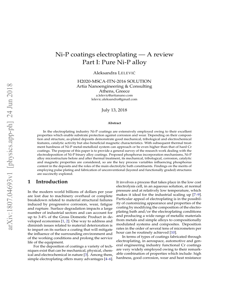 Ni-P Coatings Electroplating Review: Pure Ni-P Alloy