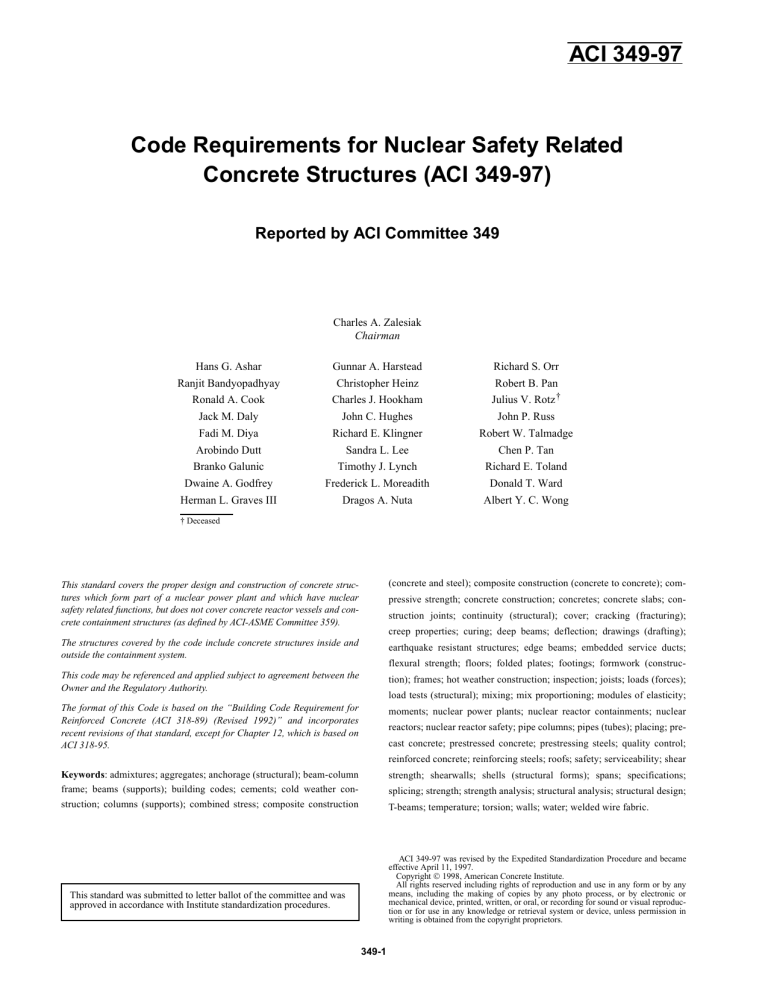 ACI 349-97: Nuclear Safety Concrete Structures Code