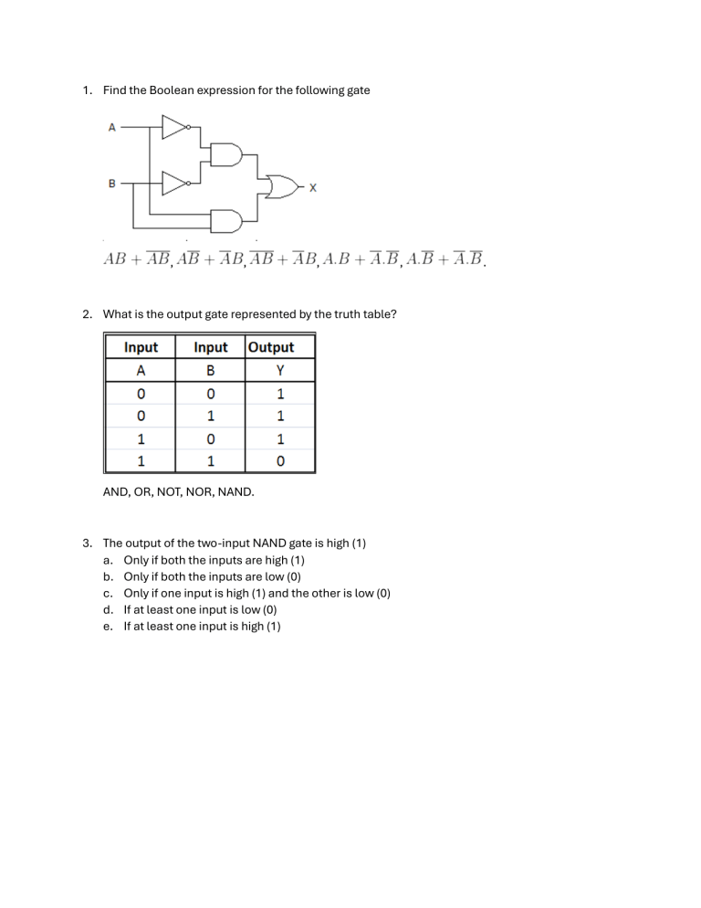 Boolean Algebra & Logic Gates Worksheet
