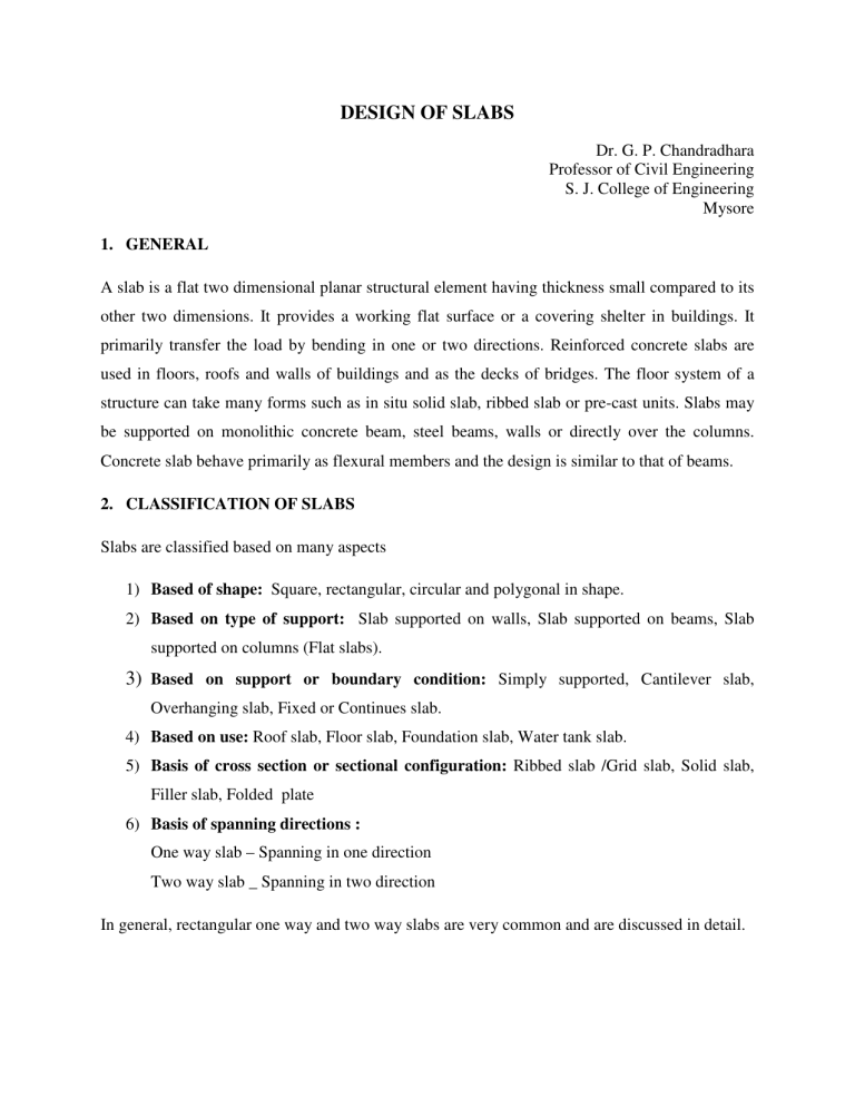 Design of Reinforced Concrete Slabs: Lecture Notes