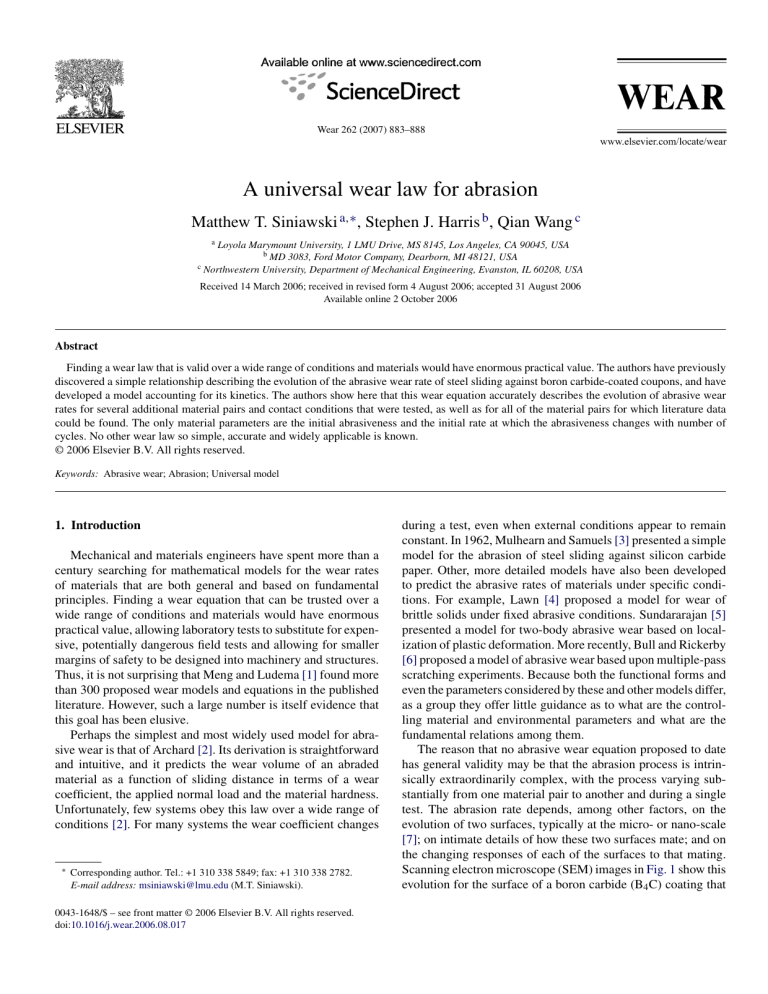 Universal Wear Law for Abrasion: Materials Science Article