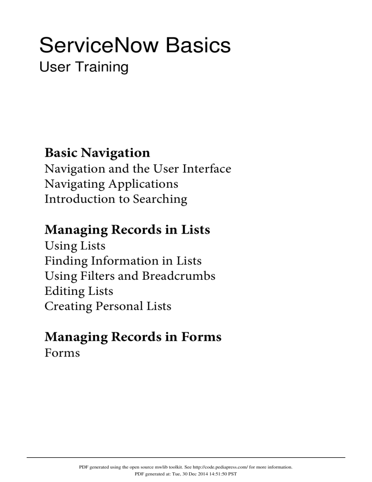 ServiceNow Basics: User Training Guide