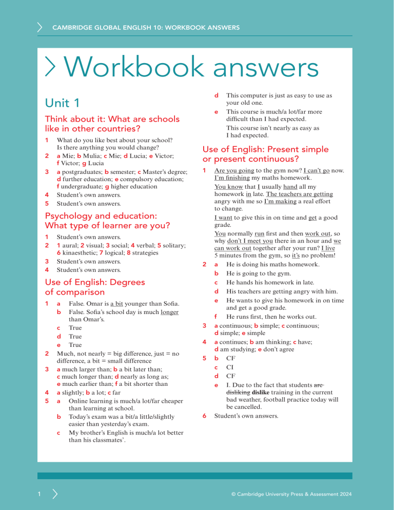 Cambridge Global English 10 Workbook Answers