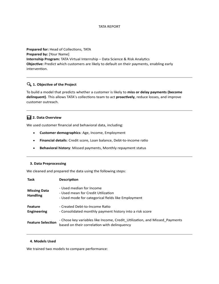 TATA Credit Delinquency Model: Data Science & Risk Analytics Report