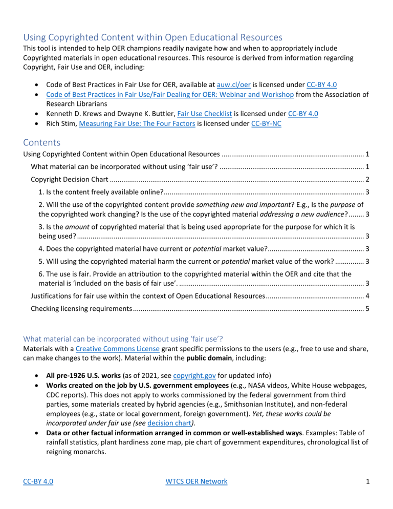 Copyright & Fair Use Guide for Open Educational Resources (OER)