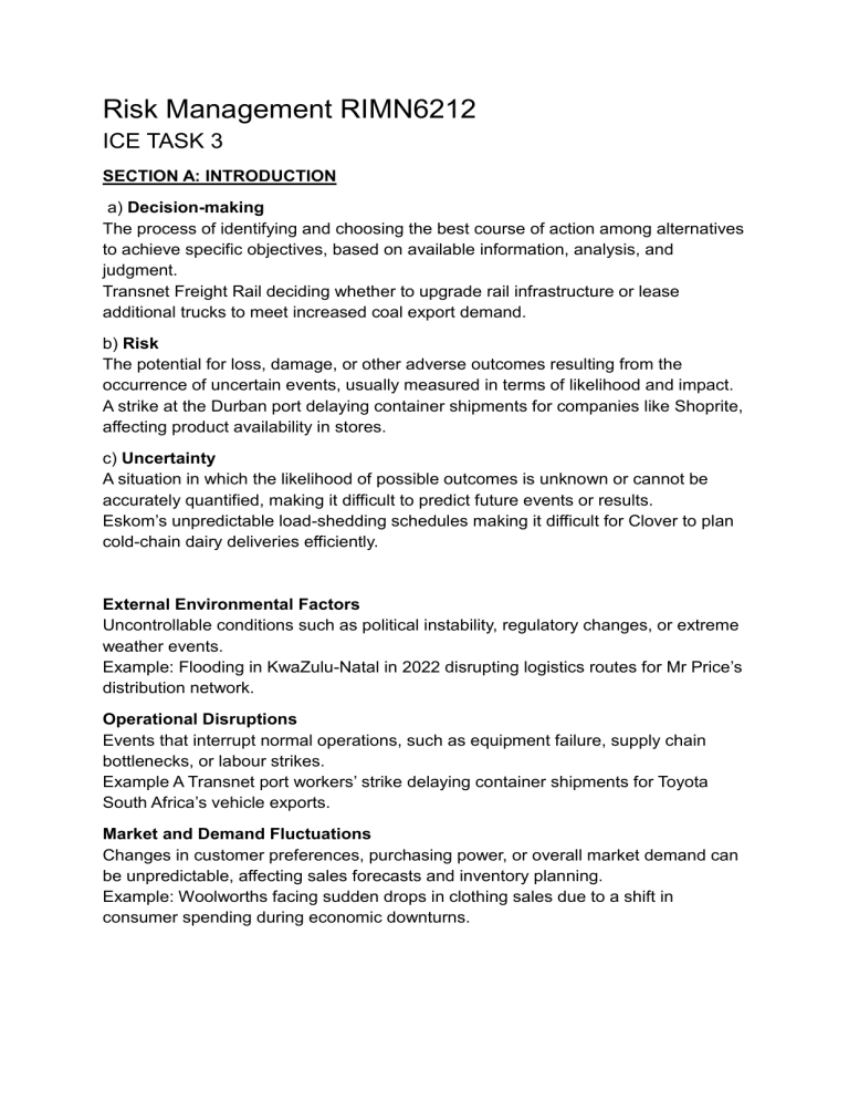 Risk Management & Decision-Making: Criteria & Frameworks Guide