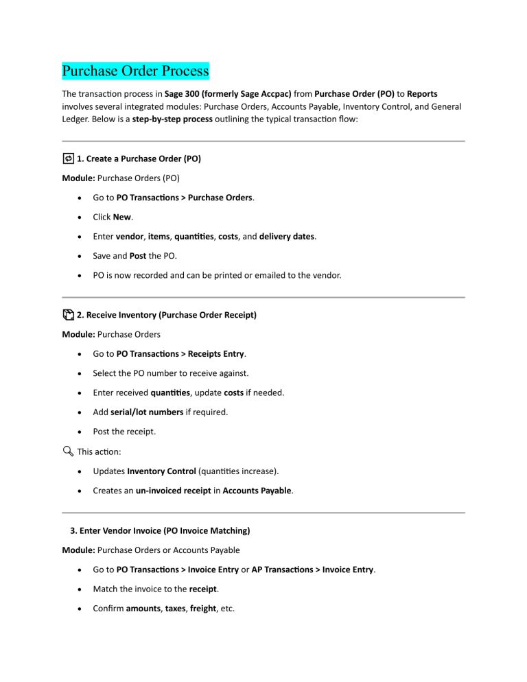 Sage 300: PO, OE, AP, AR Process Guide