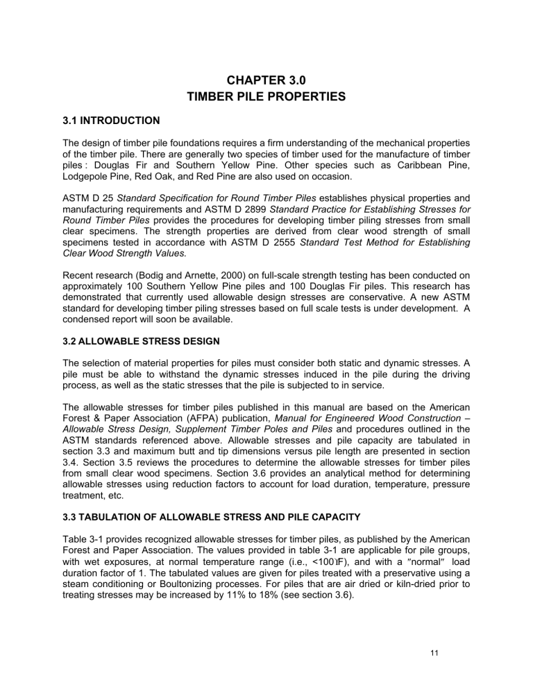 Timber Pile Properties & Allowable Stress Design Guide