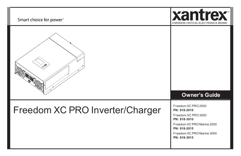 Freedom XC PRO Inverter/Charger Owner's Guide | Xantrex Manual
