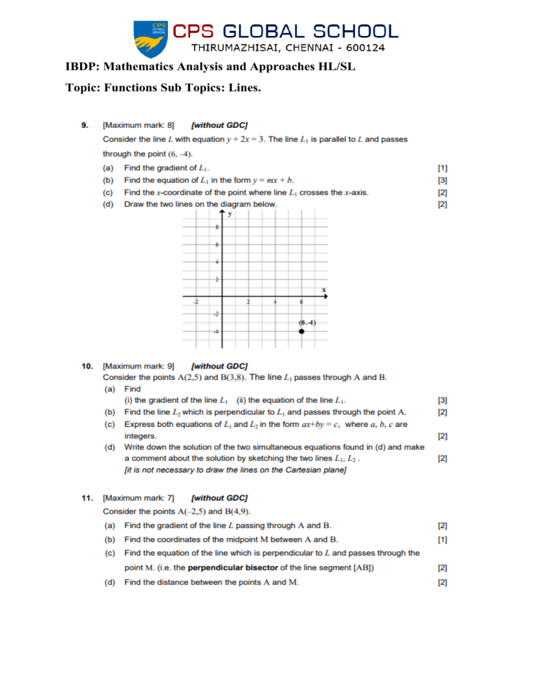 IBDP Math HL/SL: Functions - Lines Exam