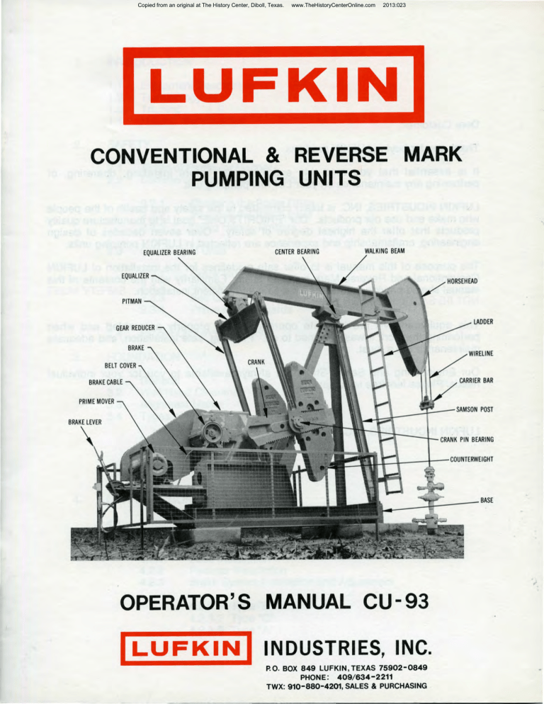LUFKIN Pumping Unit Operator's Manual CU-93