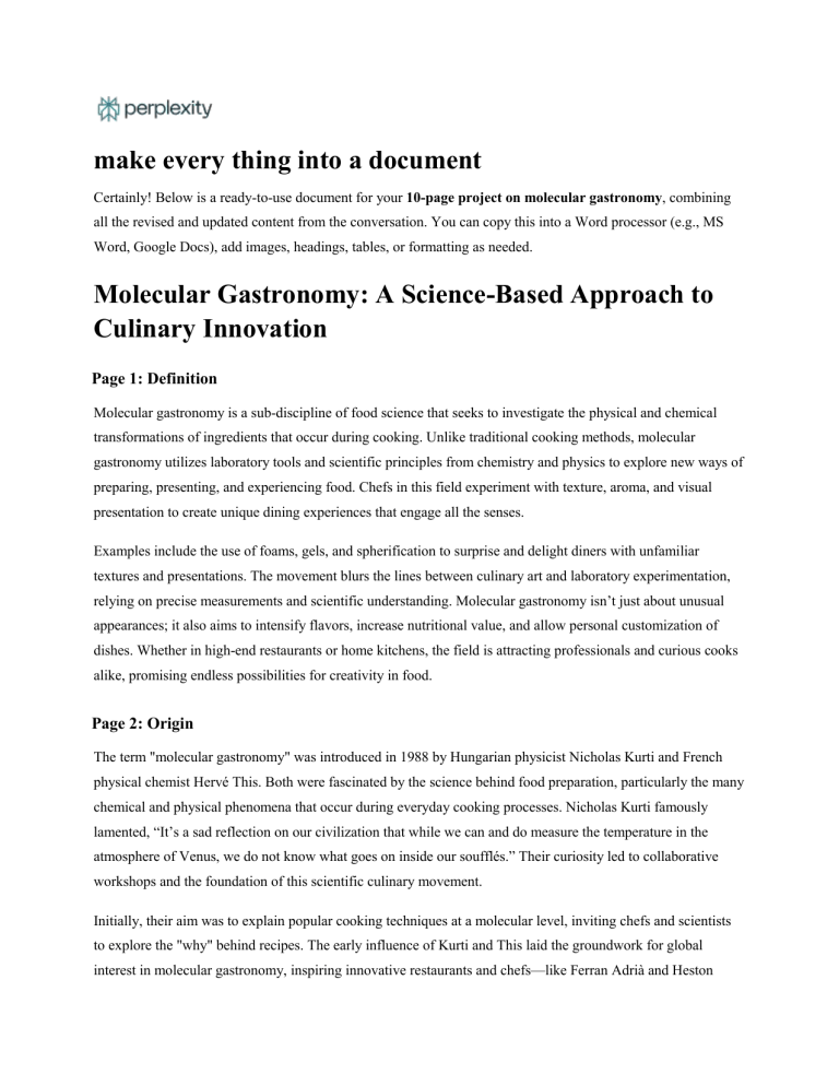 Molecular Gastronomy: Science & Culinary Innovation