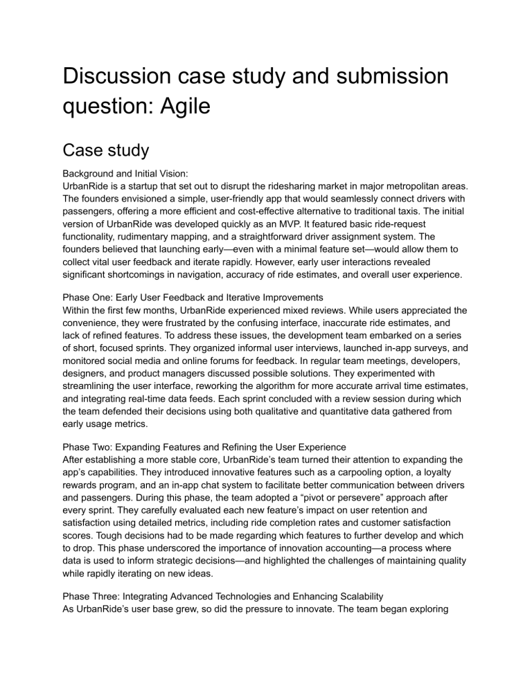 Agile Methodologies Case Study: UrbanRide Business & Tech Analysis