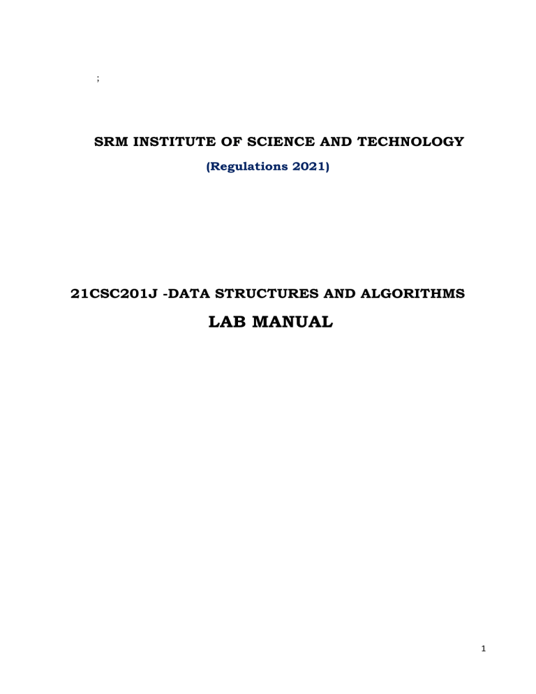 Data Structures & Algorithms Lab Manual - SRM Institute (21CSC201J)