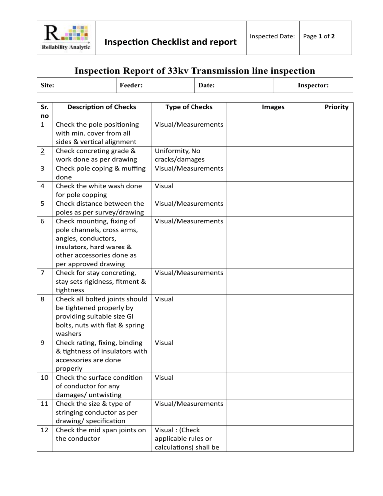 33kv Transmission Line Inspection Checklist & Report Template